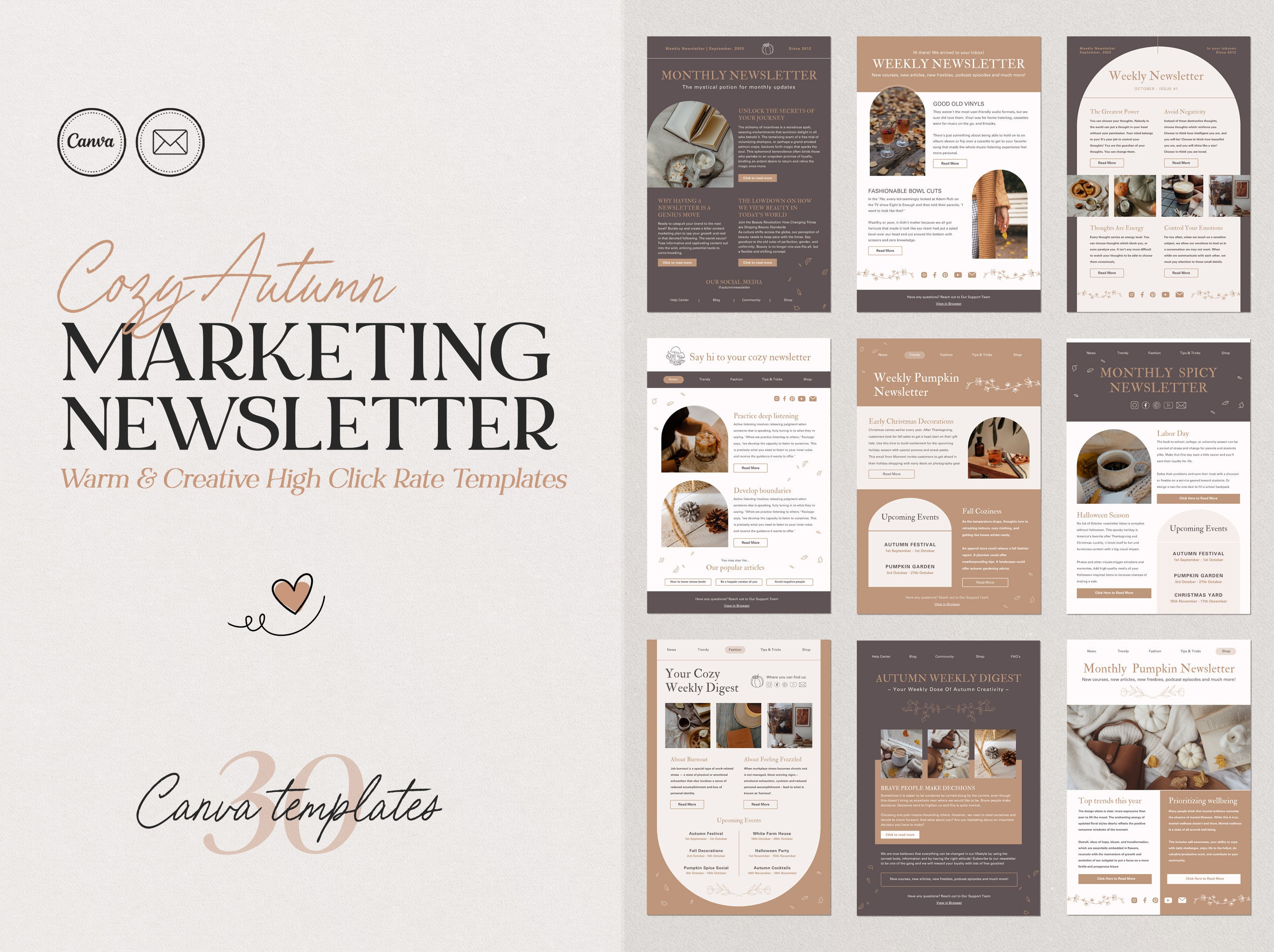 Cozy Email Newsletter Template Canva Autumn Marketing Newsletter ...