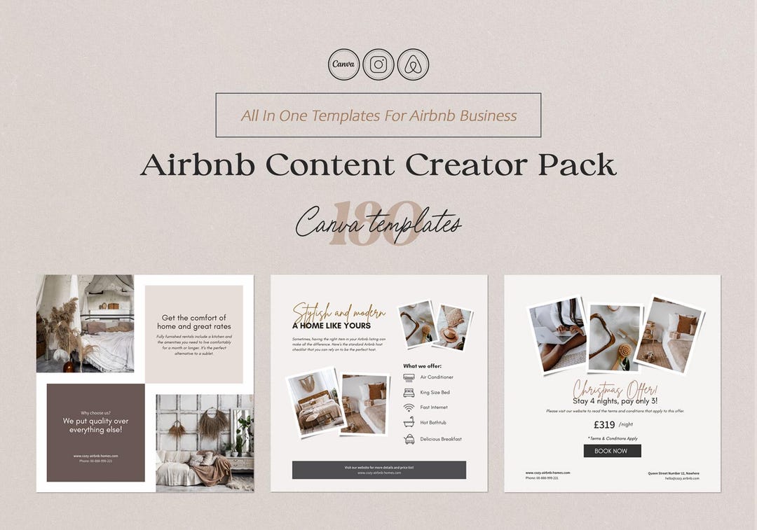 Airbnb Canva Template Bundle | Modern Social Media Kit With Brochure ...