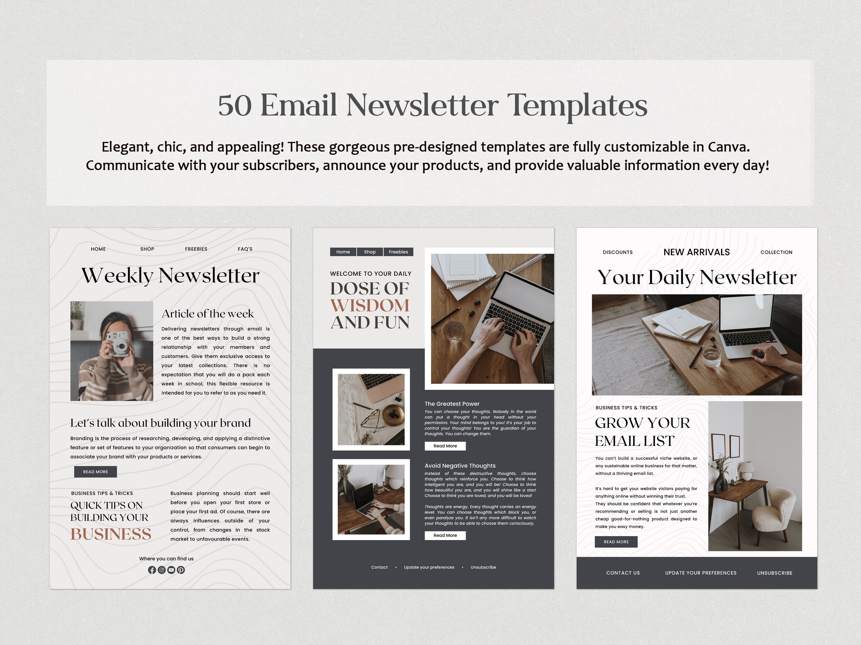 Elegant Email Newsletter Templates | Editable Canva Weekly Digest for ...
