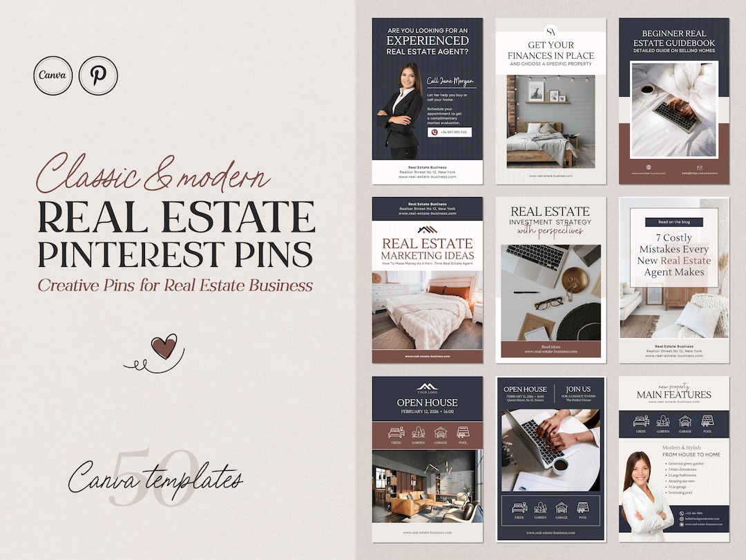 Real Estate Pinterest Pins Canva | Editable Pinterest Pin Articles Real ...
