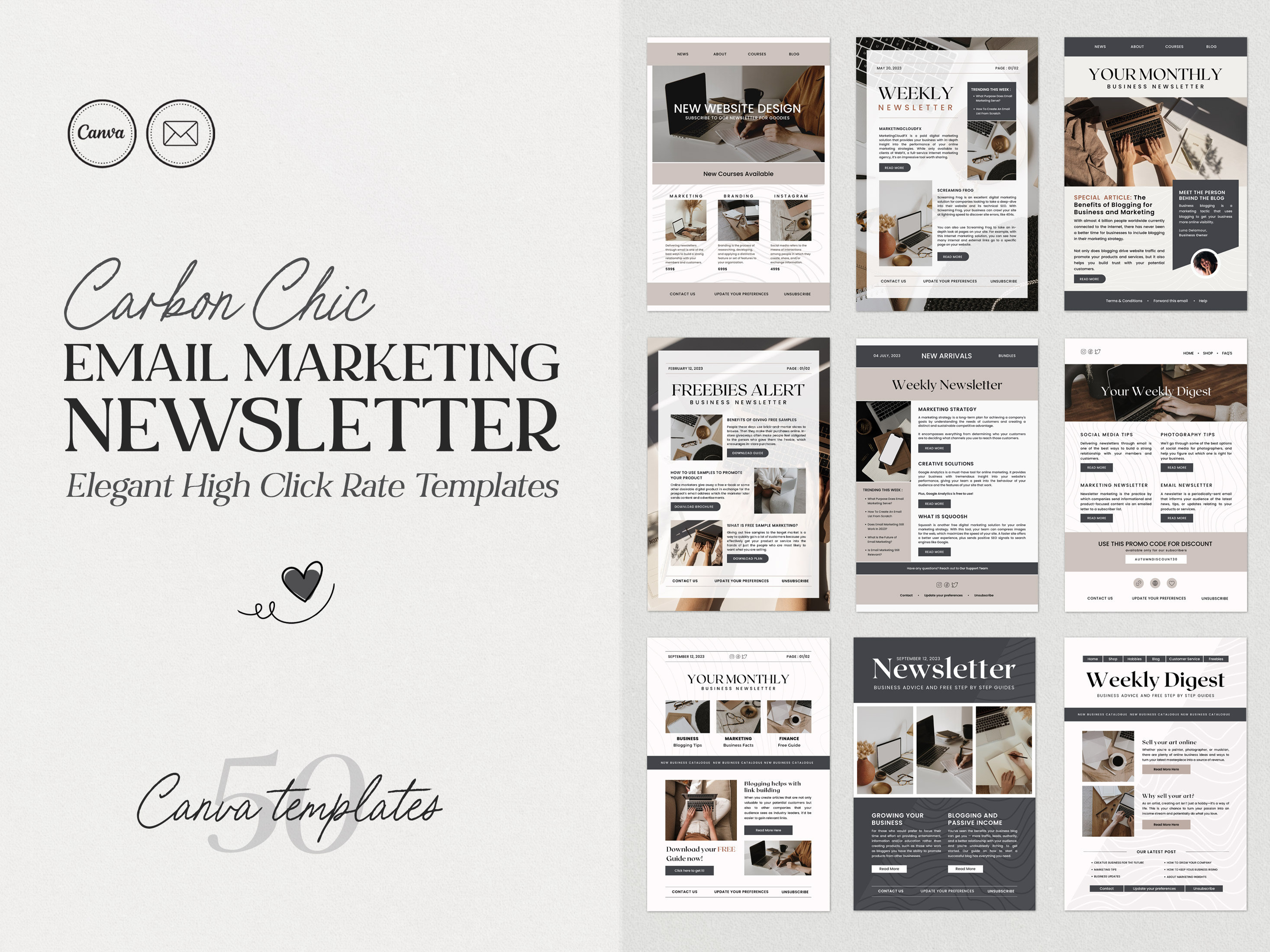 Elegant Email Newsletter Templates | Editable Canva Weekly Digest for ...