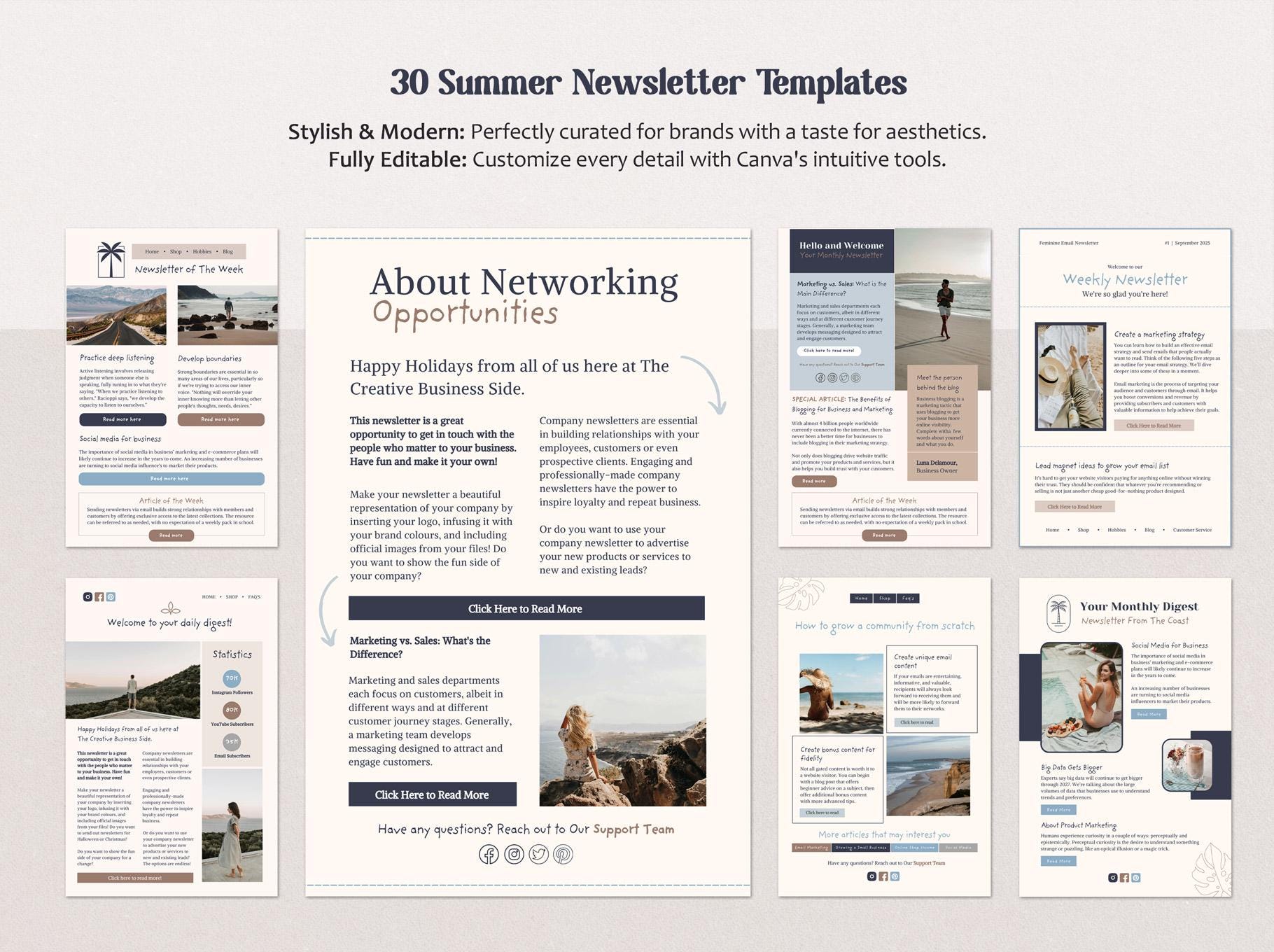 Summer Email Newsletter Templates | Editable Canva Templates for Email ...