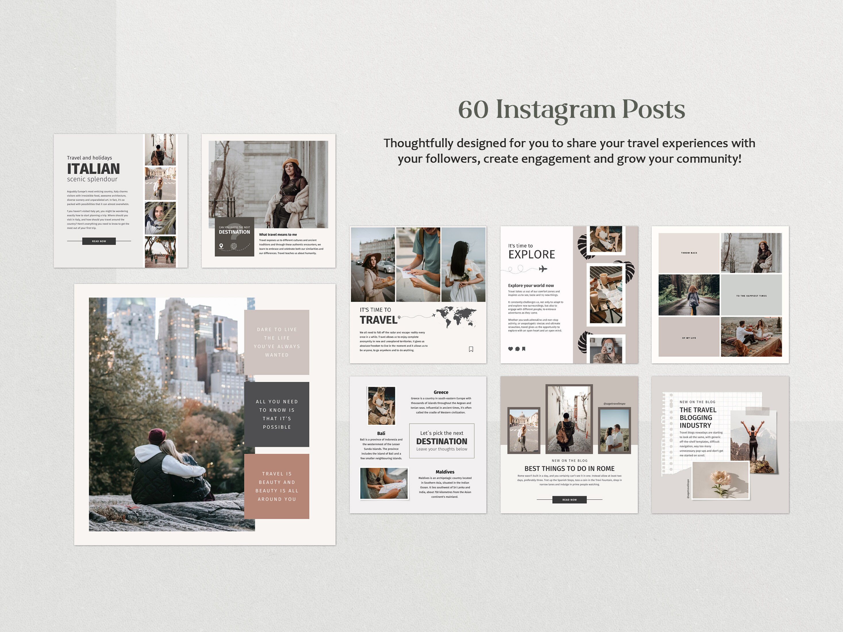 Travel Instagram Templates | Sage Canva Bundle for Social Media - Etsy