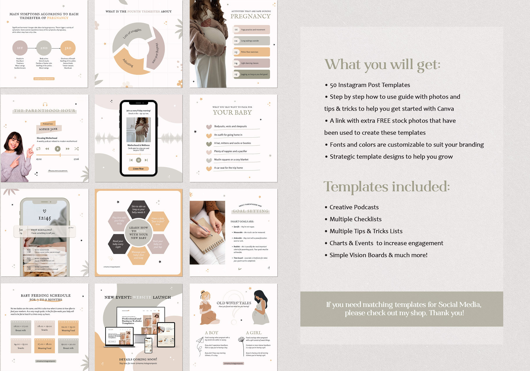 Motherhood Instagram Templates Canva | Bohemian Parenting Templates ...