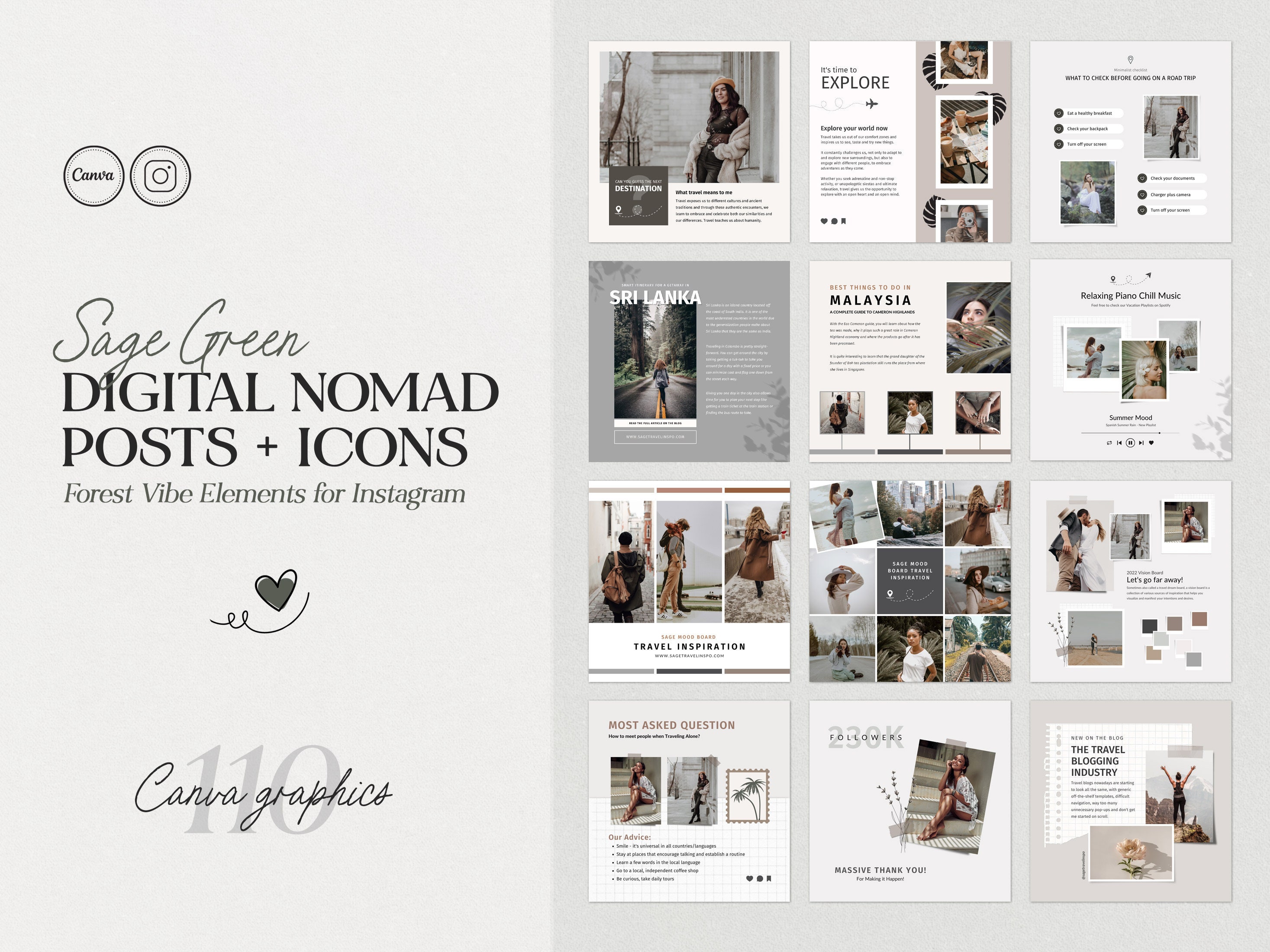 Digital Nomad Instagram Templates Travel Blogger Instagram Posts ...