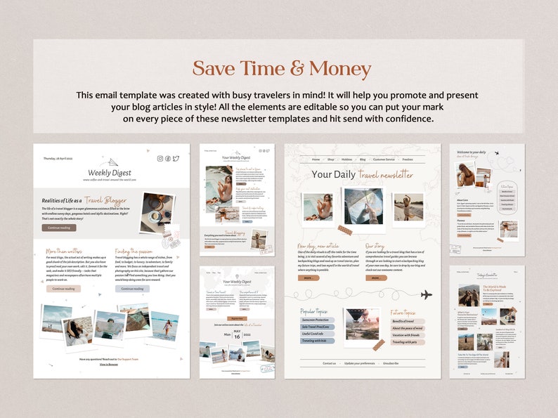 Travel Newsletter Canva Templates | Modern Editable Email Designs for ...