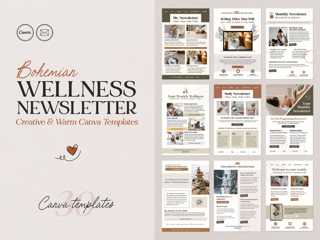Boho Wellness Newsletter Templates | Beauty and Wellness Editable Email ...