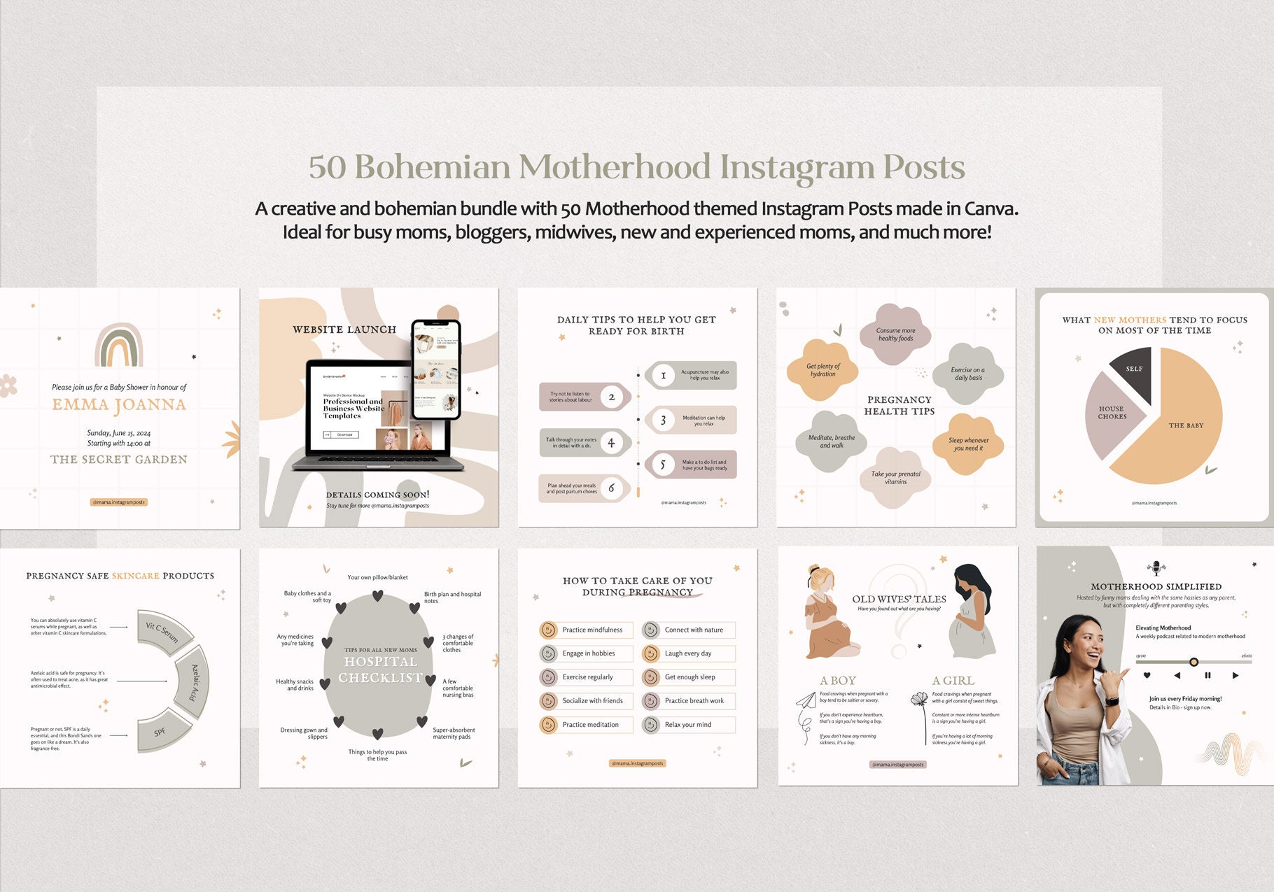 Motherhood Instagram Templates Canva | Bohemian Parenting Templates ...