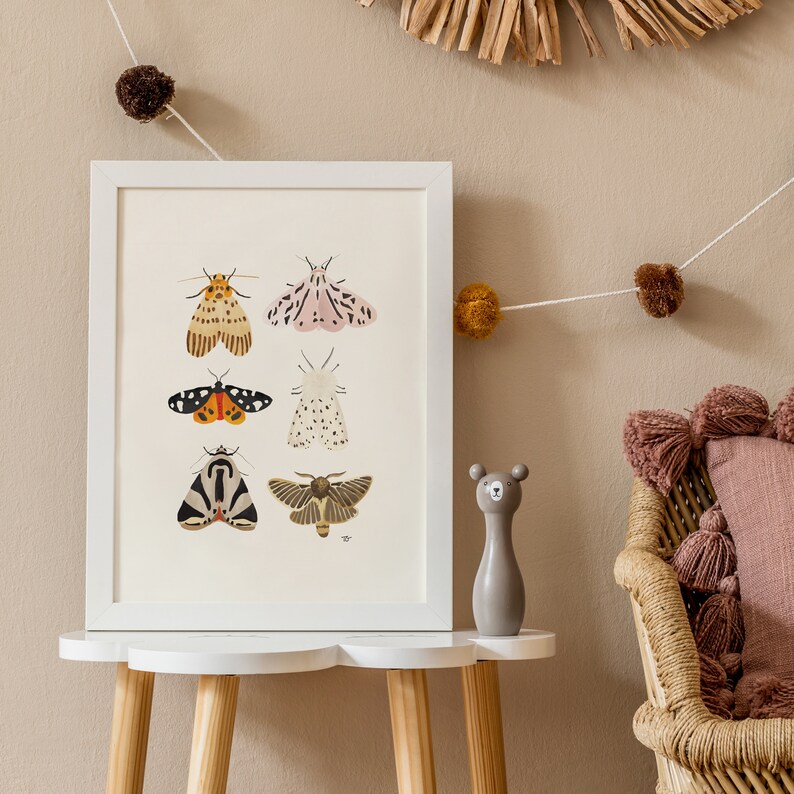 Moth Print, Digital Art, Printable Wall Art, Nursery Wall Decor, Kid's ...