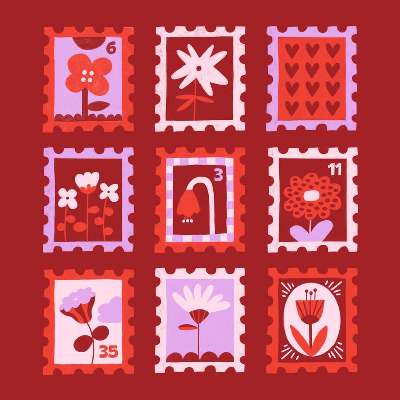 Valentines Stamp Decor Printables, Valentine Party Decor, Gallery Wall ...