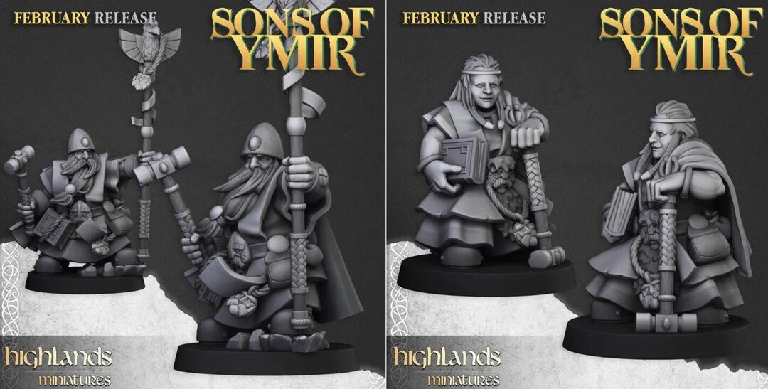 Highlands Miniatures Dwarf Rune Priests X2 32mm/28mm Scale -NO BASES ...