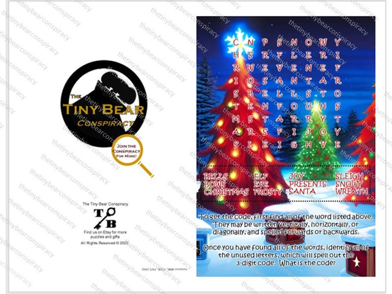 Printable Christmas Word Search Puzzle Greeting Card With - Etsy