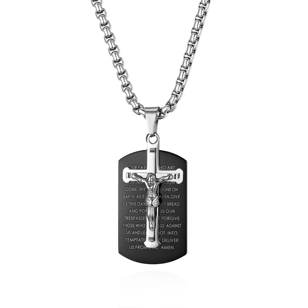 Lord's Prayer Stainless Steel Cross Dog Tag Necklace Christian Jewelry ...