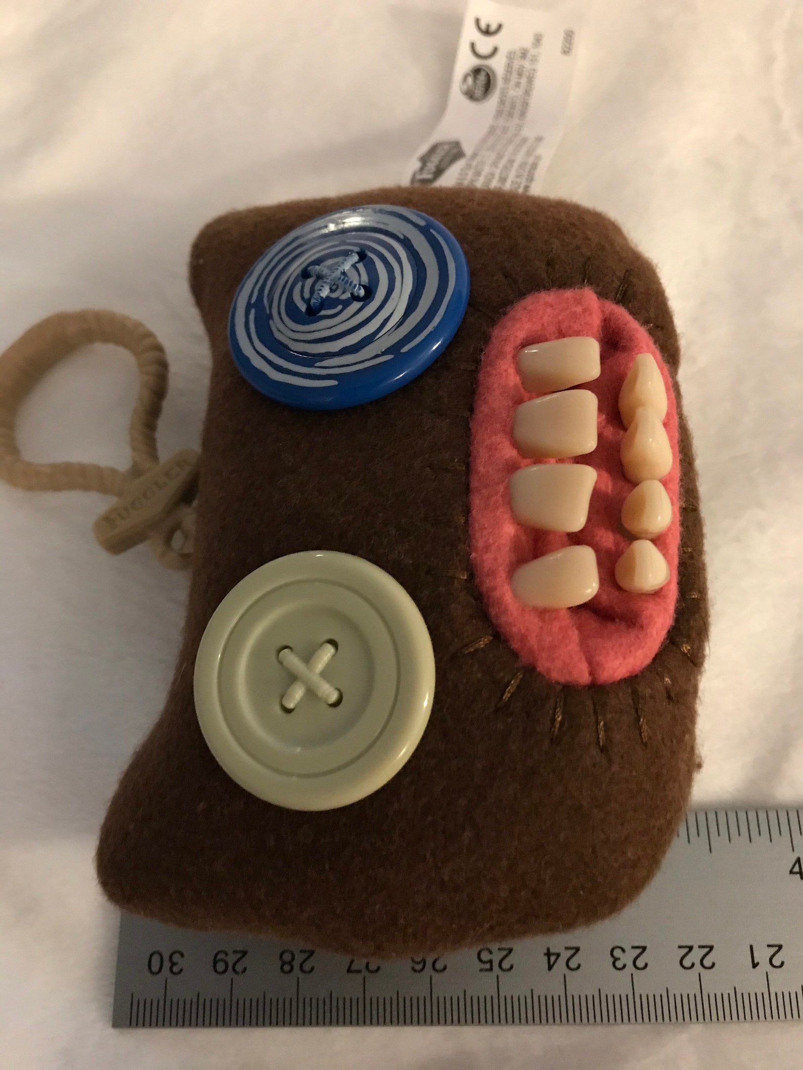 Brown Fuggler cat with teeth and button eyes Keychain and | Etsy