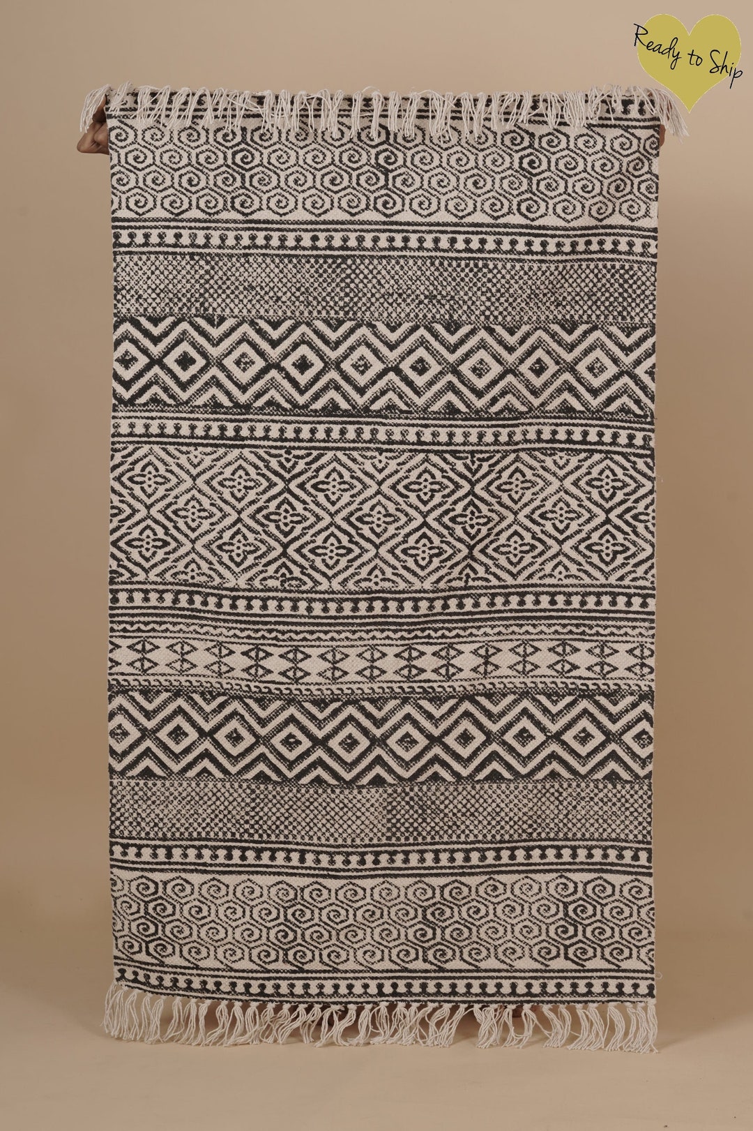 2 X 4 Feet Area Rug/ Runner Screen Printed- B&W2 - Etsy