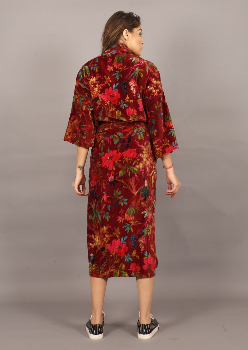 Cotton Velvet Kimono /robe/lounge Wear Birds of Paradise - Etsy