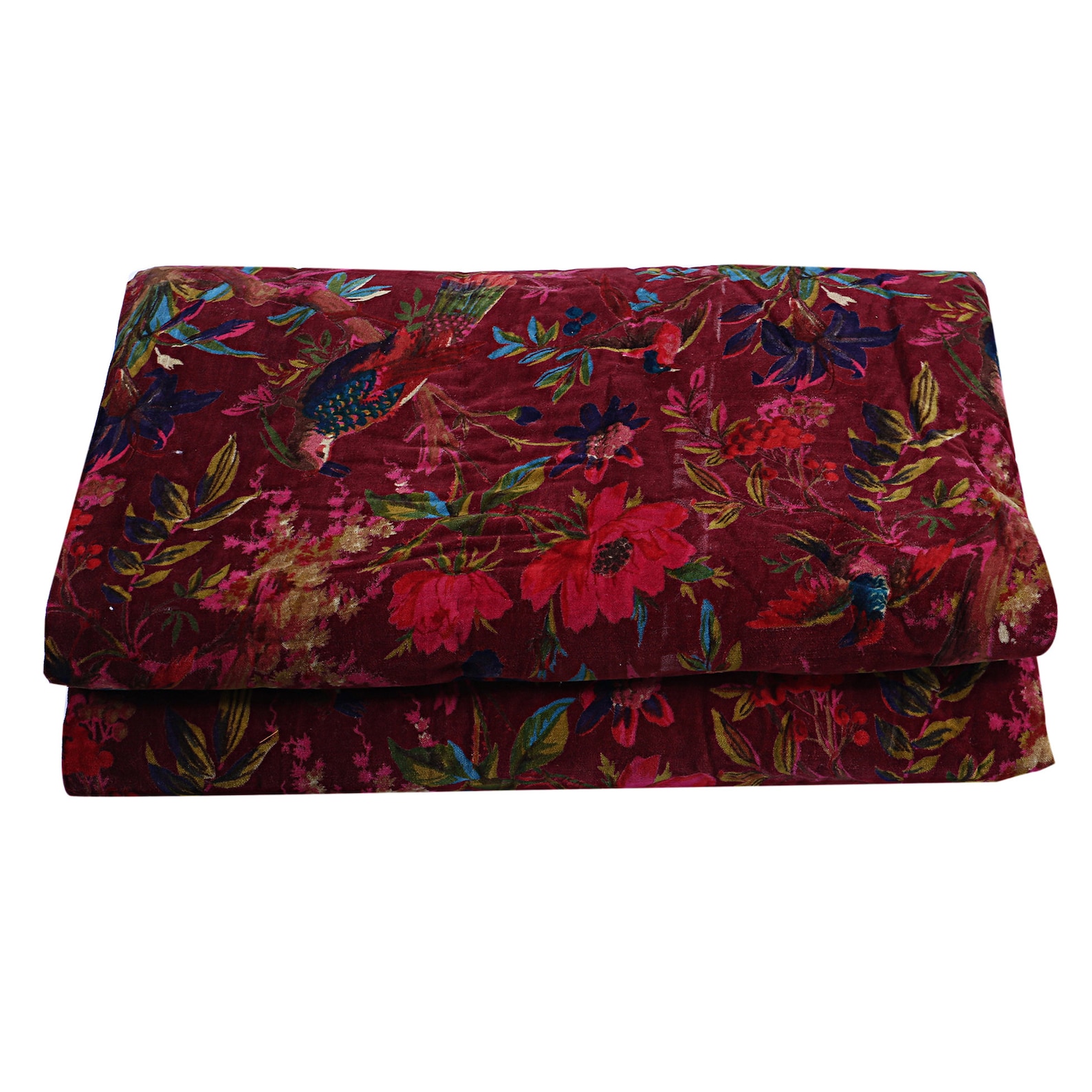 Birds of Paradise Maroon 250 GSM Velvet Quilt With Pillow Covers - Etsy