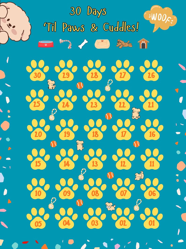 Dog Adoption Countdown Calendar: Printable Puppy Gotcha Day Gift ...