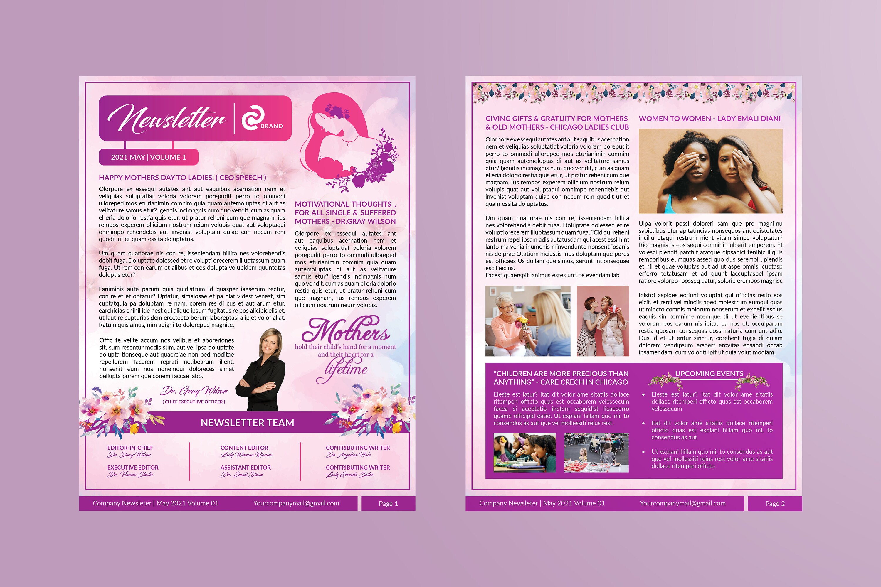 Mother's Day Newsletter Template 8.5 X 11 Size Editable With Microsoft ...