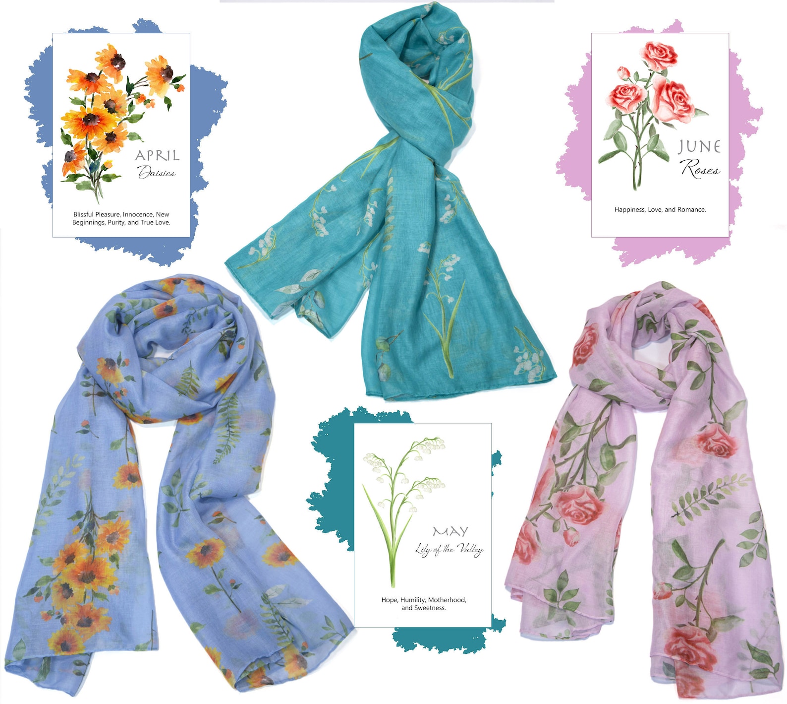 Birth Flower Scarf Birthday Gifts Women Unique Christmas Gifts - Etsy