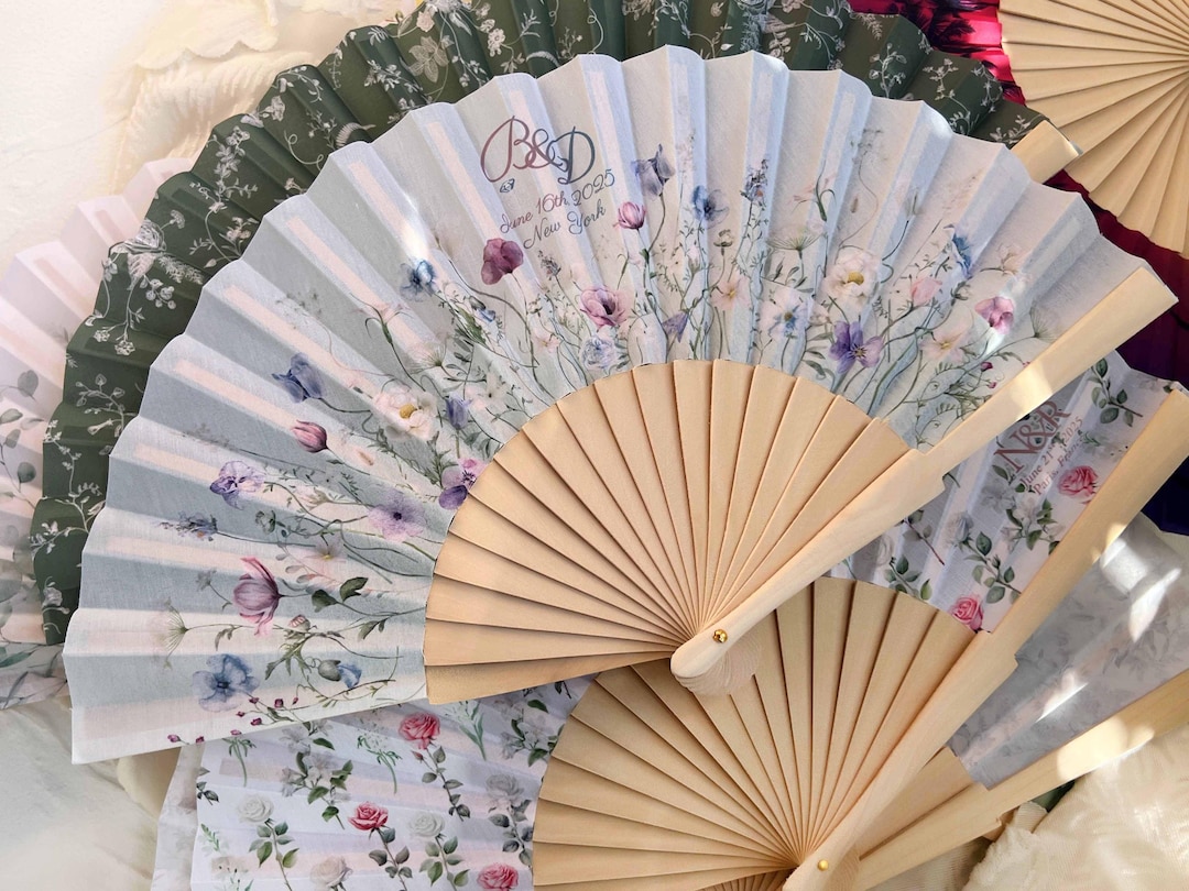 Personalized Wedding Hand Fans Custom Wooden Folding Handheld Fans ...