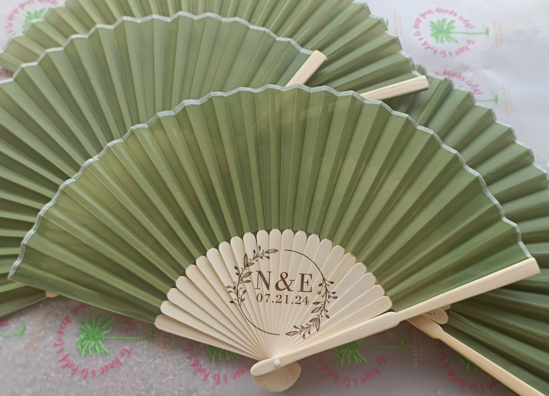 Personalized Custom Sage Green Fabric Fans Wedding Party Favors Gifts ...
