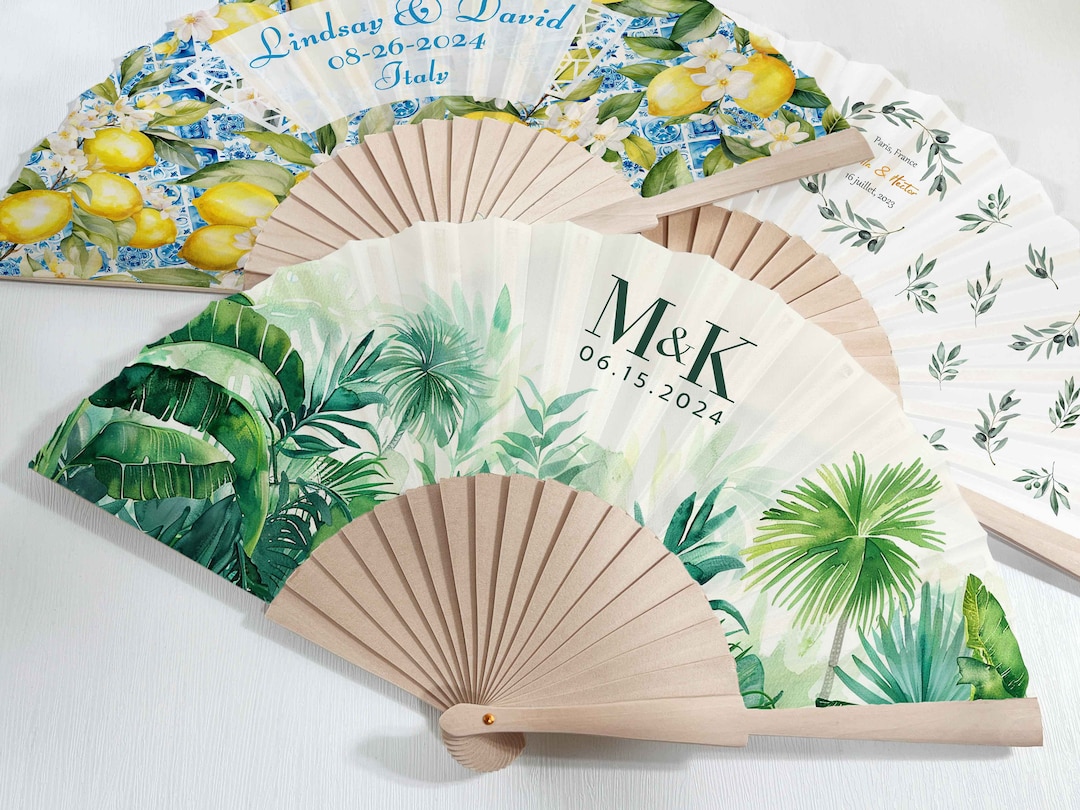 Personalized Wedding Fans Custom Folding Hand Fans Tropical Floral ...