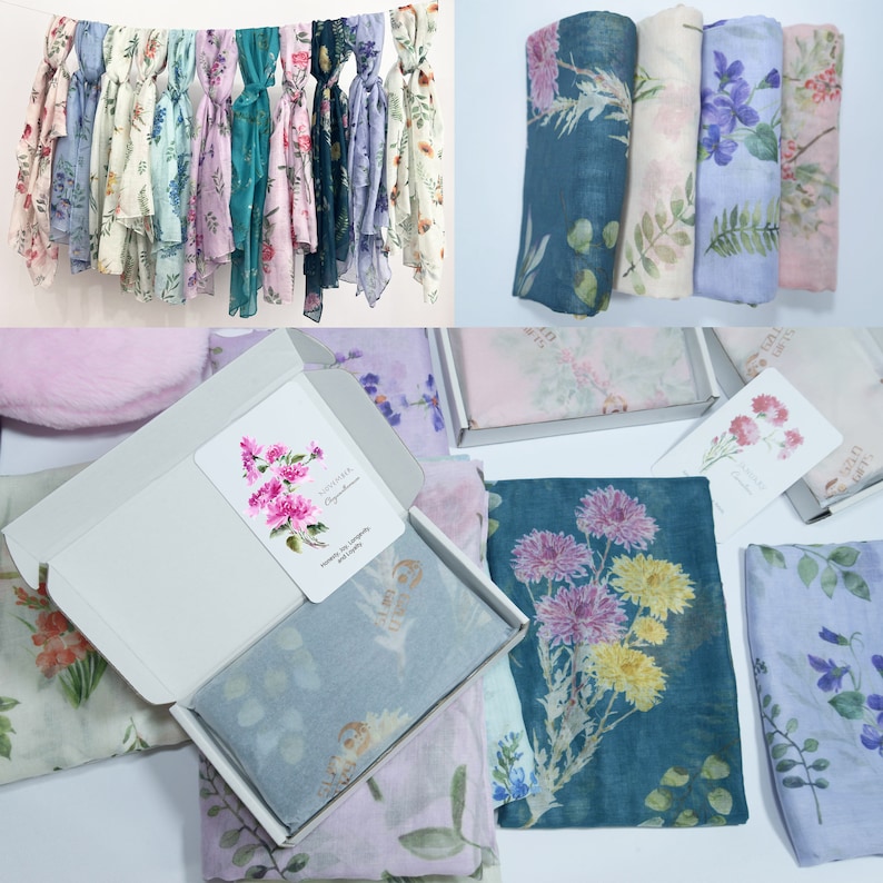 Birth Flower Scarf Women Birthday Gifts Birth Month Flower - Etsy