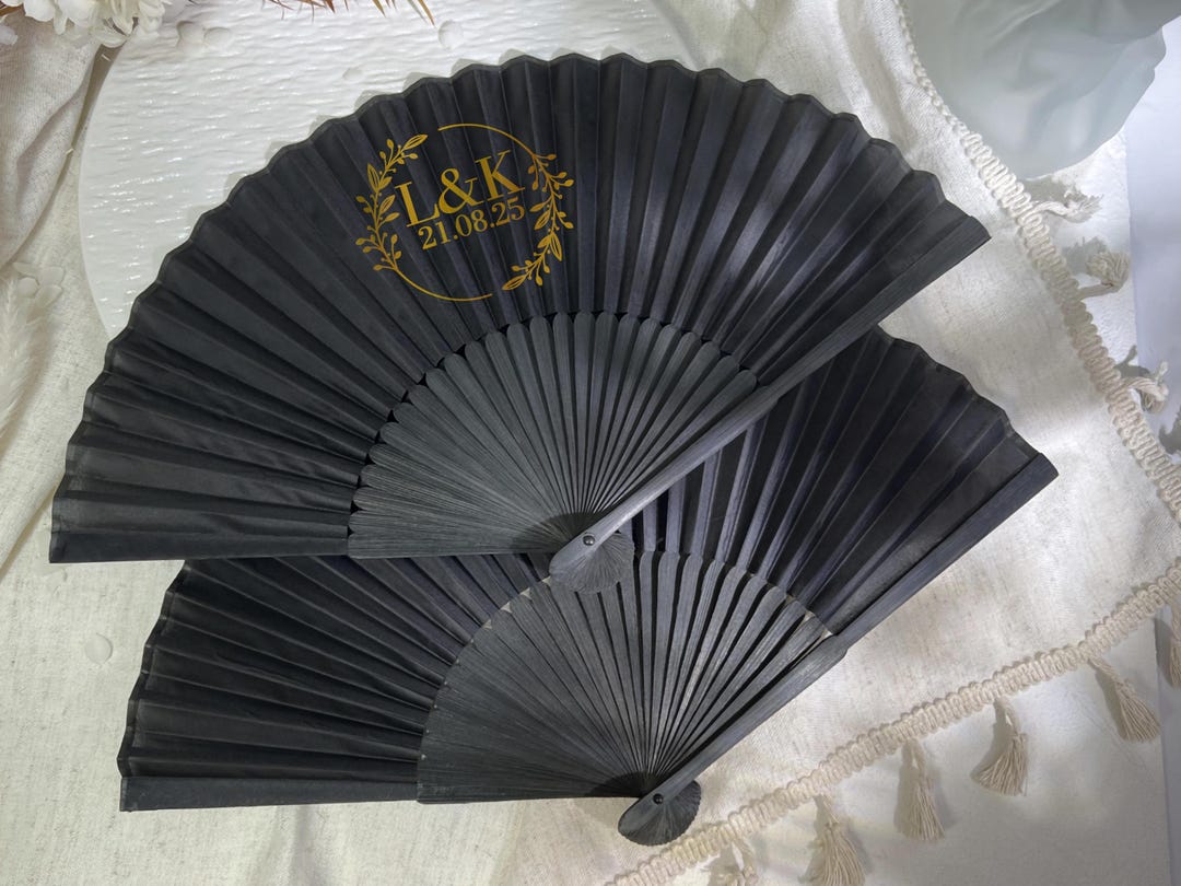 Personalized Black Folding Hand Fans Bulk Wedding Party Favors Handheld ...