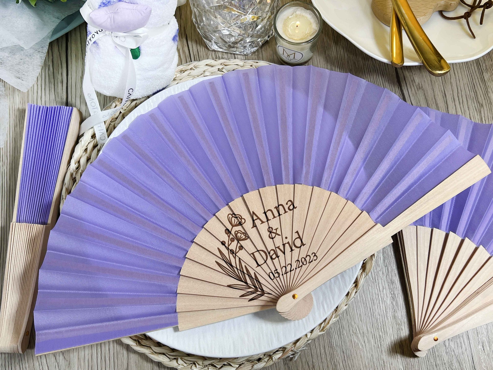 Personalized Engraved Wedding Hand Fans Custom Wooden Cloth Fabric Fans ...