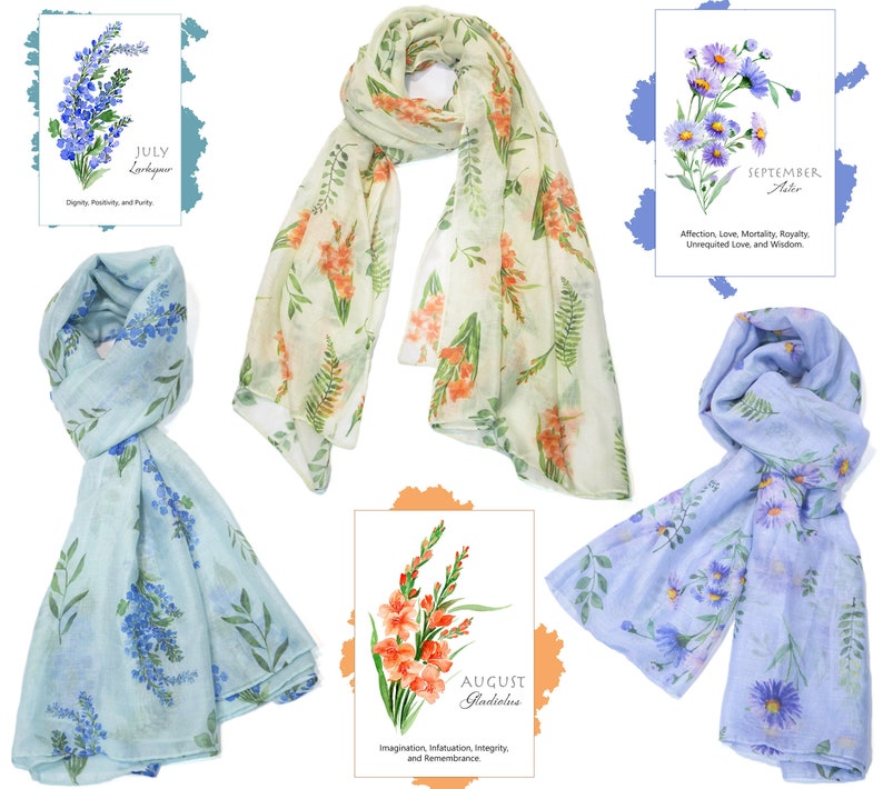 Birth Flower Scarf Birthday Gifts Women Unique Christmas Gifts - Etsy