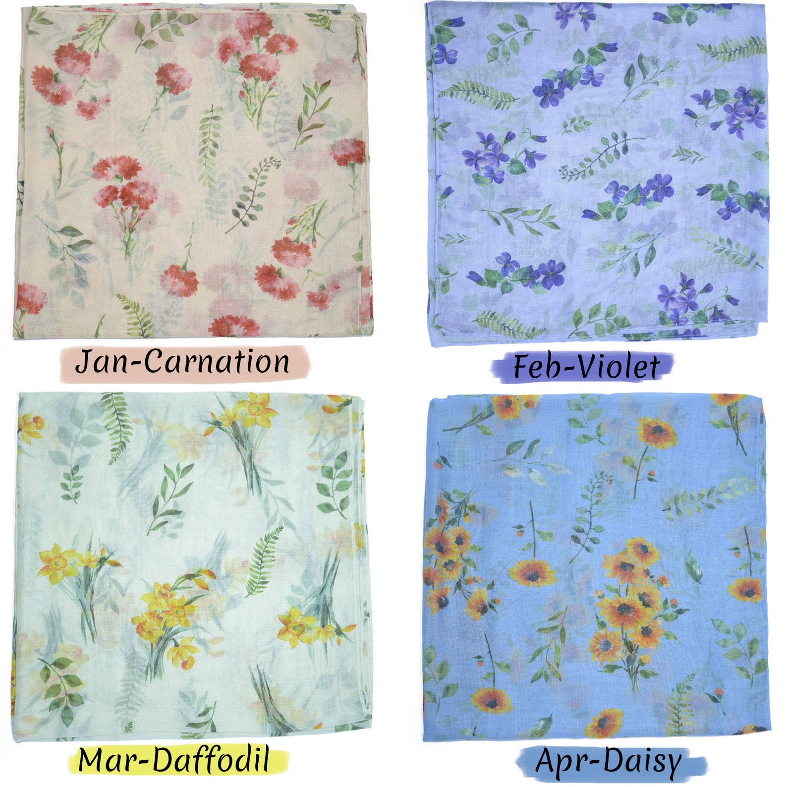 Birth Flower Scarf Birthday Gifts Women Birth Month Flower Daisy Scarf ...