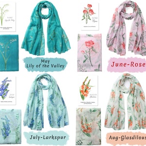 Birth Flower Scarf Birthday Gift Women Unique Valentines Day ...