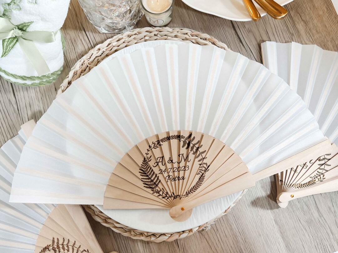 Personalized Custom White Fabric Fans Wedding Party Favors Gifts Guests ...