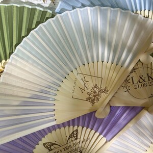 Personalized Wedding Sage Green Hand Fan Custom Engraved Folding White ...