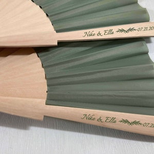 Personalized Custom Sage Green Wooden Fabric Fans Wedding Party Favors ...