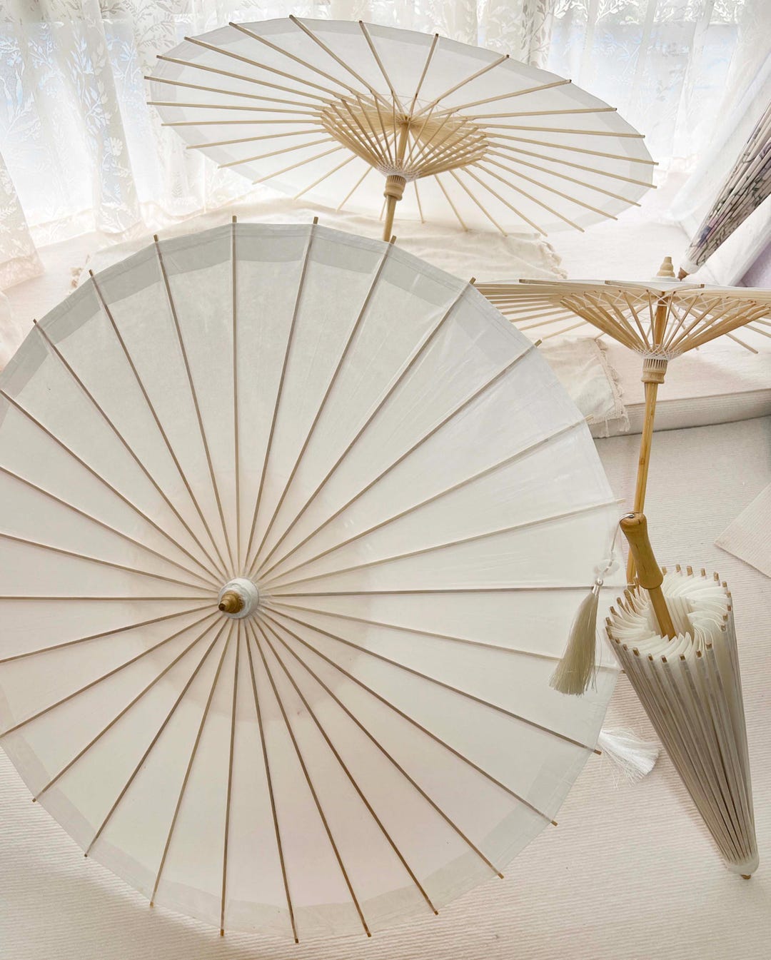 Personalized Handmade Custom White Parasols Wedding Umbrella Floral Sun ...