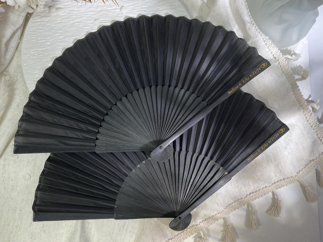 Black Personalized Hand Fans Custom Folding Fans Wedding Fans Bulk ...