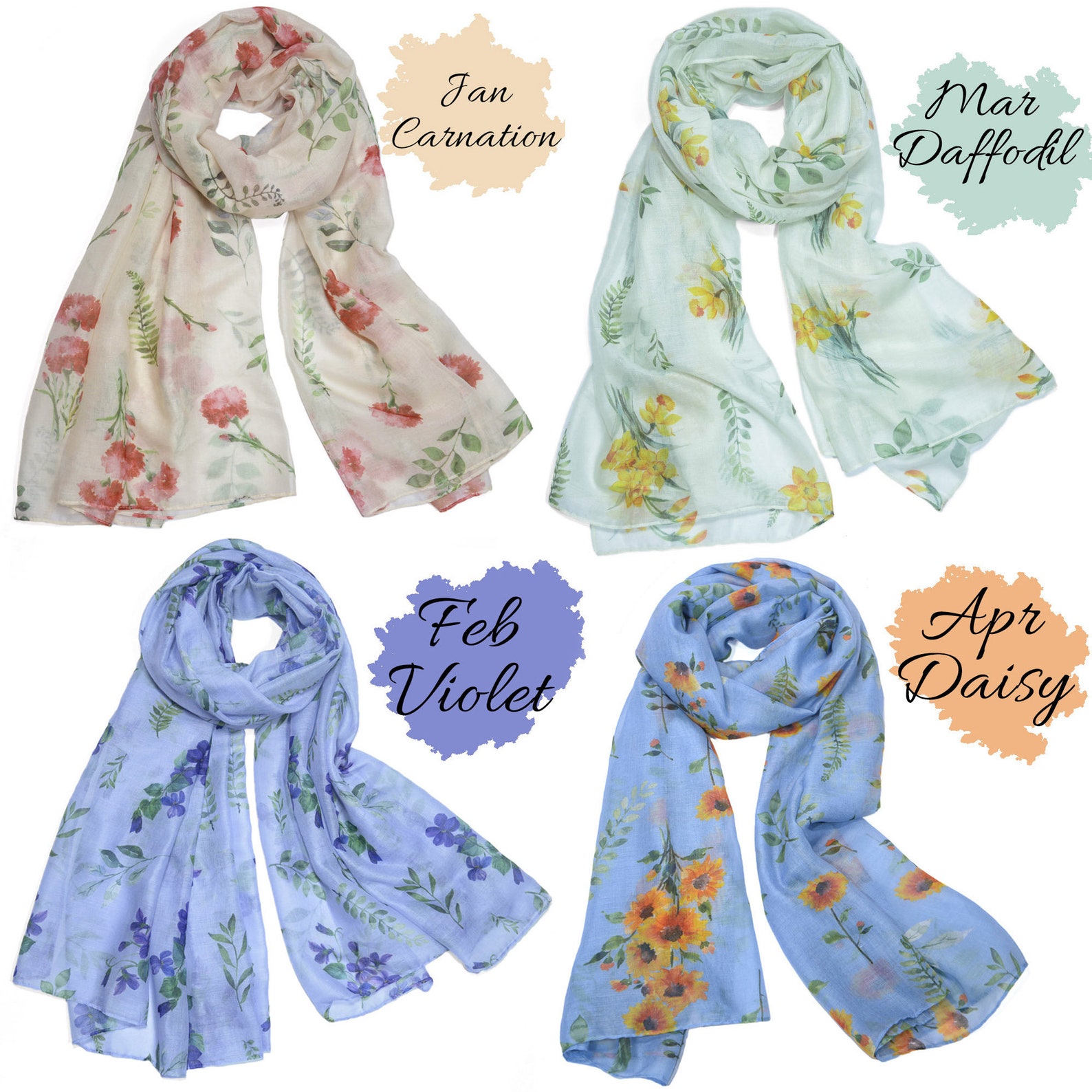 Birth Flower Scarf Women Birthday Gifts Birth Month Flower - Etsy