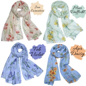 Birth Flower Scarf Women Birthday Gifts Birth Month Flower Scarf Shawl ...