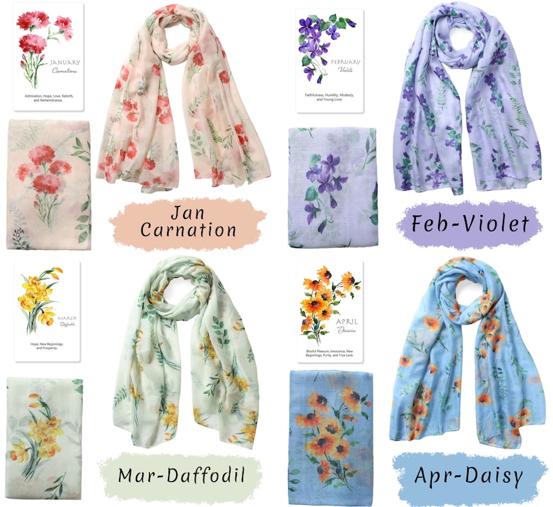 Birth Flower Scarf Birthday Gift Women Unique Valentines Day - Etsy