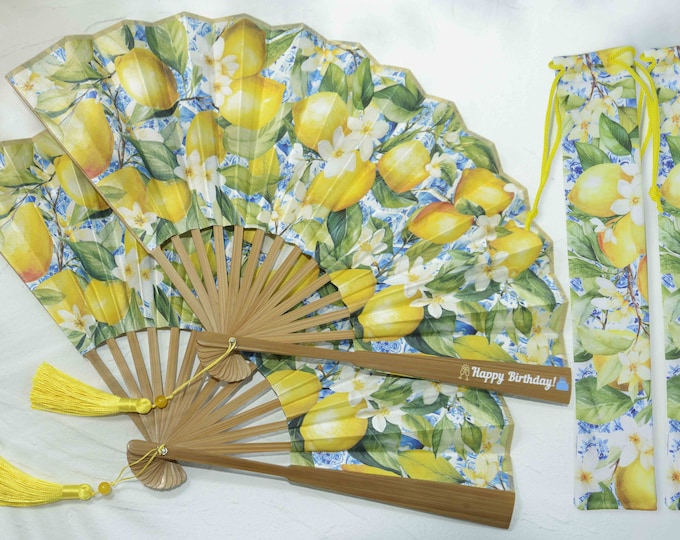 Lemon Fans Set of 10, Wedding Favors, Party Favours, Hand Painted Lemon ...