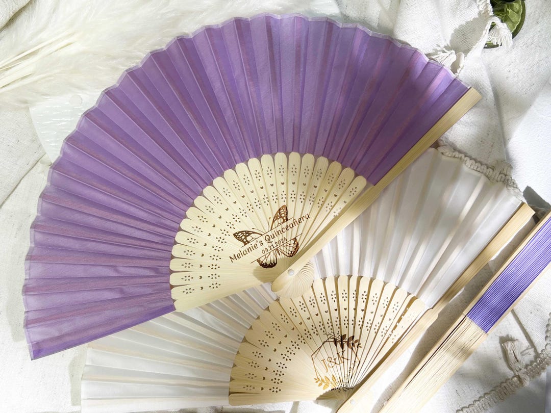 Personalized Engraved Hand Fans Custom Silk Cloth Fans Bulk Wedding ...