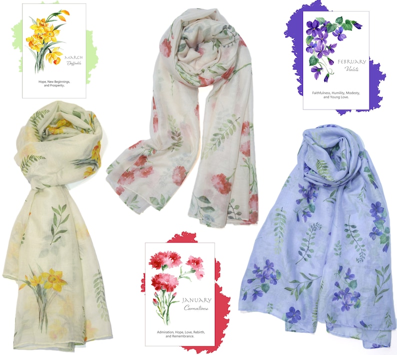 Birth Flower Scarf Birthday Gifts Women Unique Christmas Gifts Birth ...