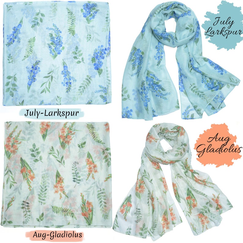 Birth Flower Scarf Birthday Gifts Women Personalized Custom Name ...