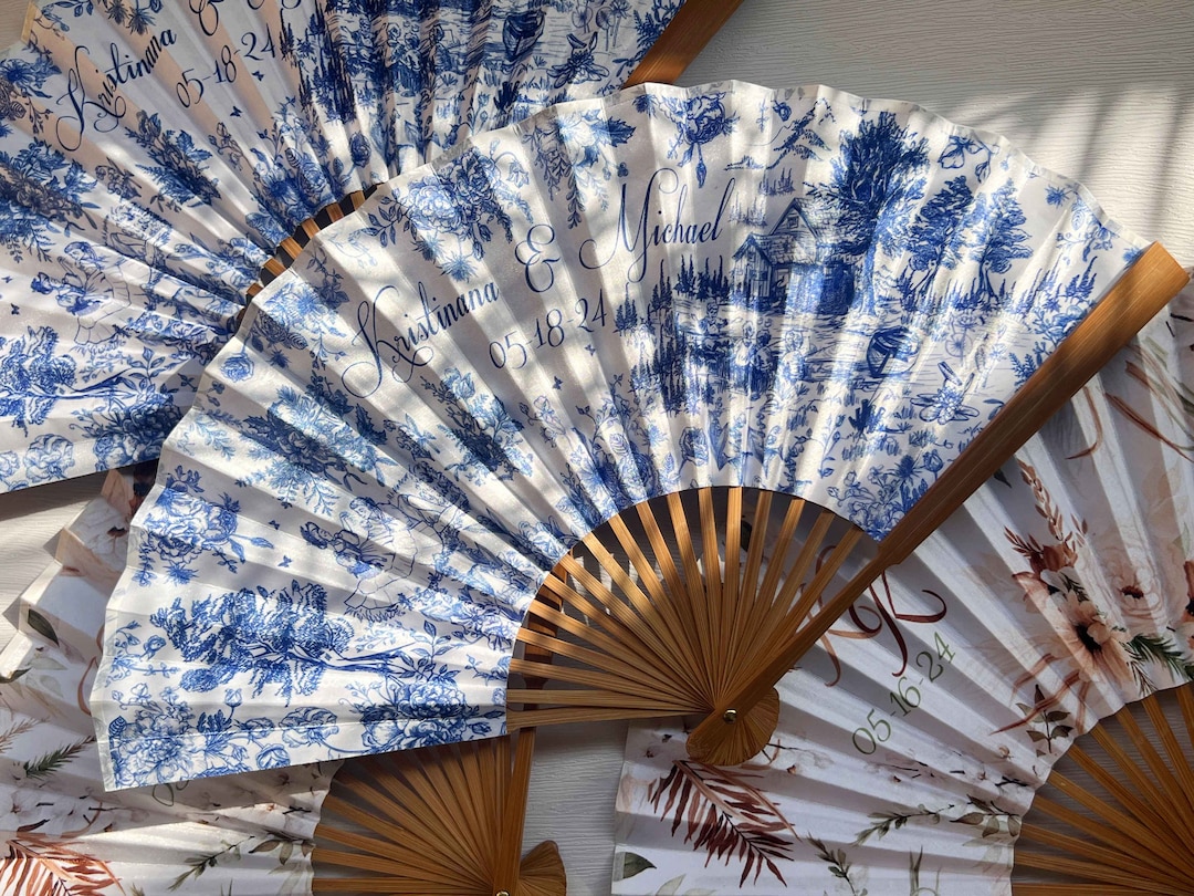 Personalized Custom Hand Fans High End Wedding Fabric Fans Party Favors ...