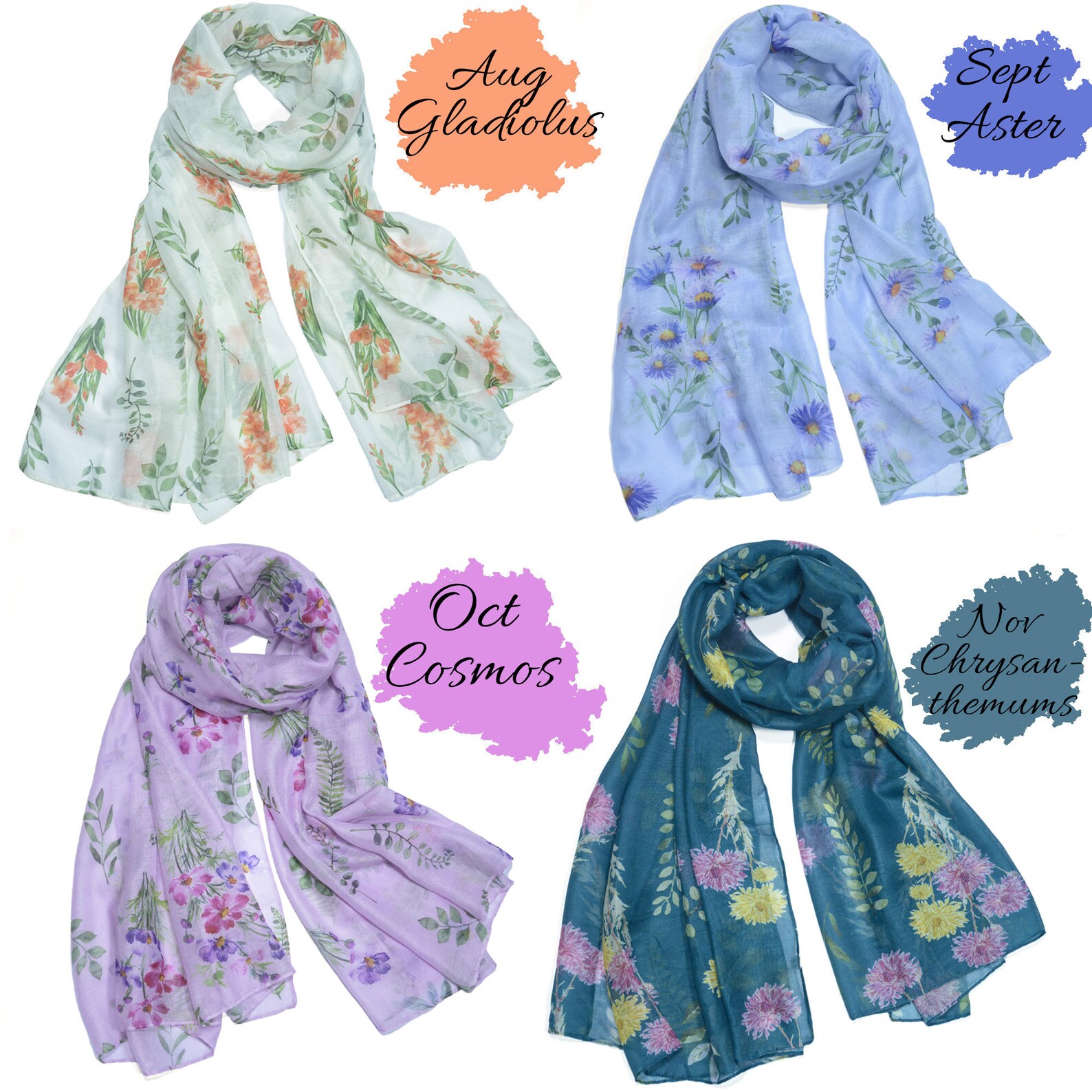 Birth Flower Scarf Birthday Gifts Women Lily of the Valley Birth Month ...