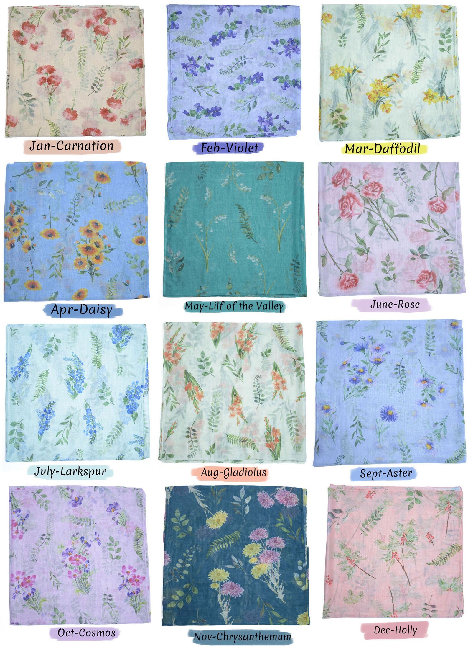 Birth Flower Scarf Women Birthday Gifts Birth Month Flower - Etsy