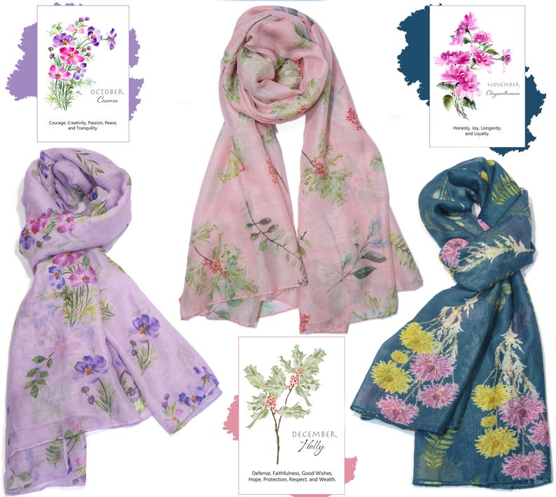 Birth Flower Scarf Birthday Gifts Women Unique Christmas Gifts - Etsy UK