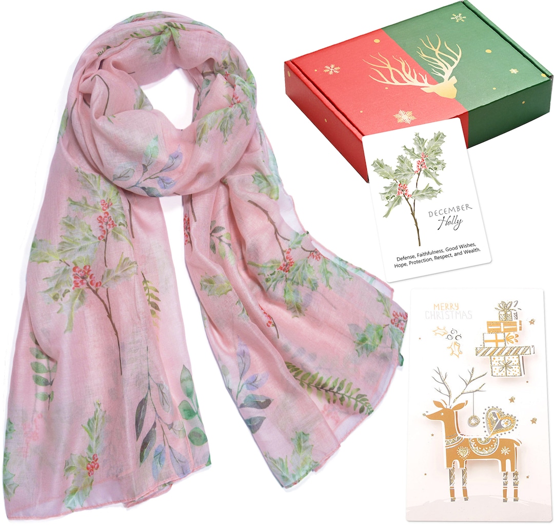 Christmas Women Scarf Gifts Box Birth Month Flower Scarf Shawl Wraps ...